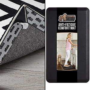 Gorilla Grip Antifatigue Mat and Rug Grippers, Rug Grippers Set of 8, No Curl Grippers or Side Bunch, Kitchen Floor Mat Size 39x20 in Black, Thick Ergonomic Standing Office Desk Mat, 2 Item Bundle