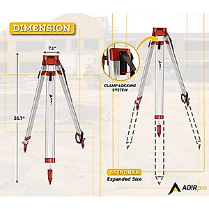 AdirPro Universal Survey Tripod – Aluminum Laser Level Tripod – Transit Level Tripod - Quick Clamp - Heavy Duty Contractor Tripod 5/8” x 11” Thread (Orange)