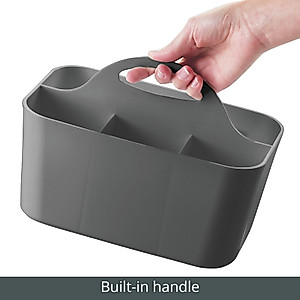 mDesign Small Plastic Shower/Bath Storage Organizer Caddy Tote with Handle for Dorm, Shelf, Cabinet - Hold Soap, Shampoo, Conditioner, Combs, Brushes, Lumiere Collection, Dark Gray
