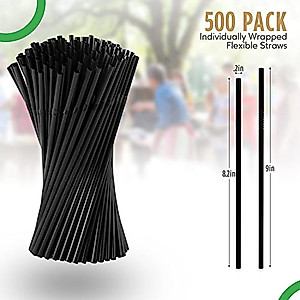 500 Black Straws Individually Wrapped - Individually Wrapped Straws - Drinking Straws - Black Plastic Straws - Disposable Straws - Straws Individually Wrapped