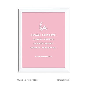 Andaz Press Biblical Wedding Love Quote Wall Art, Blush Pink Print Poster, 8.5x11-inch, Love Always Protects, Always Trusts, Always Hopes, Always Perseveres, 1 Corinthians 13:7, 1-Pack