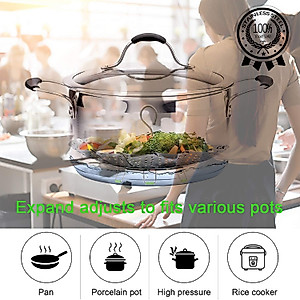 Steamer Basket Stainless Steel Vegetable Basket Metal Handle Folding Silicone Feet Steamer Insert for Cooking Veggies Fish Seafood Include Safety Tool,Fit Various Pot Pressure Cooker (7" to 11")