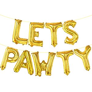 KatchOn, Lets Pawty Balloons Gold - 16 Inch | Lets Pawty Banner, Pawty Birthday Decorations | Dog Birthday Balloons, Lets Pawty Birthday Decorations | Dog Birthday Banner, Dog Birthday Party Supplies