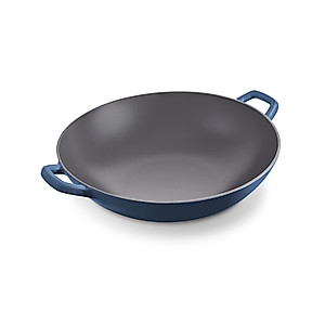 Zakarian By Dash 14” Nonstick Cast Iron Wok for Restaurant Quality Stir Fry, Seafood, Deep Frying, and Steaming - Blue