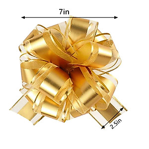 We Moment 5 PCS 7 inches Large Pull Bows Wrapping Pull Bow Ribbon，Gold Gift Wrap Bows for Gift Wrapping Baskets Wedding or Flower Decorations, Valentine's Day Christmas Birthday Gift Decorations