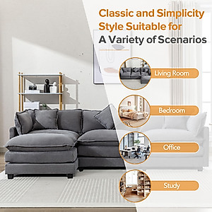 DREAMODERN 112.2-Inch Luxury Sectional Sofa Couches for Living Room, L Shape Modular Couch, Chenille Fabric Upholstered Cloud Sofa Couch with Removable Ottoman 5 Pillows for Office Home - Gray