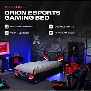 X Rocker Orion eSports Twin Gaming Bed, Black Faux Leather, Durable Frame and Padded Headboard