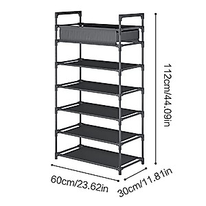 Laiensia 6-Tier Stackable Shoe Rack,turdy Shoe Shelf, Expandable & Adjustable Fabric Non-Woven Fabric Shoe Shelf with Storage Organizer, Black