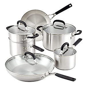 KitchenAid Stainless Steel Cookware / Pots and Pans Set, 10 Piece, Brushed Stainless Steel