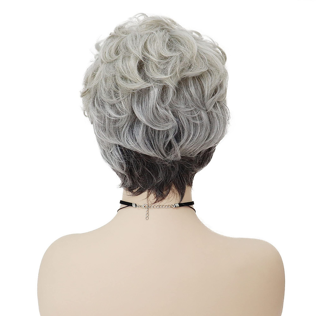 GNIMEGIL Short Grey Wig for White Women Silver Gray Curly Hair Wig Old Lady Costume Wig Grandma Wig Elderly Synthetic Wigs Mommy Granny Cosplay Wig
