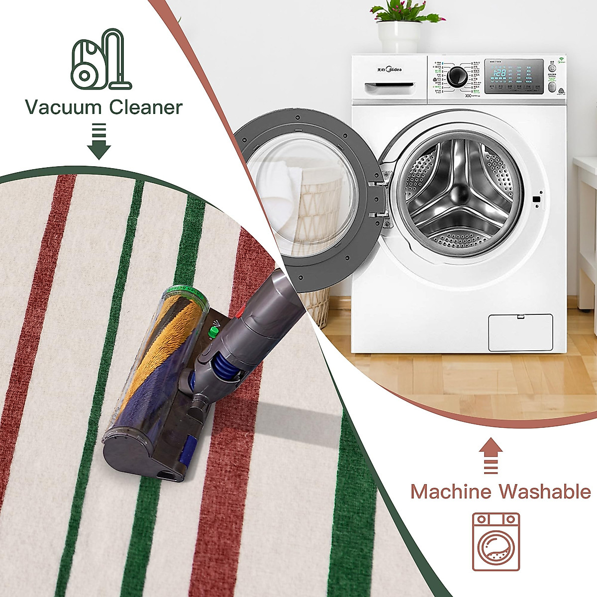 RYB HOME 2x3 Christmas Enterway Rug for Kitchen Bathroom, Small Washable Soft Area Rug for Hallway, None Slip Thin Door Mat with Rubber Backing for Font Door Foyer, 2x3 ft, Green & Red