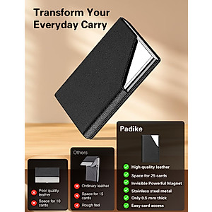 Padike Business Card Holder, Upgraded Leather Business Card Case Pocket Card Holders for Men or Women, Metal Slim Name Card Holder RFID Blocking Business Card Carrier with Magnetic Closure(Black)
