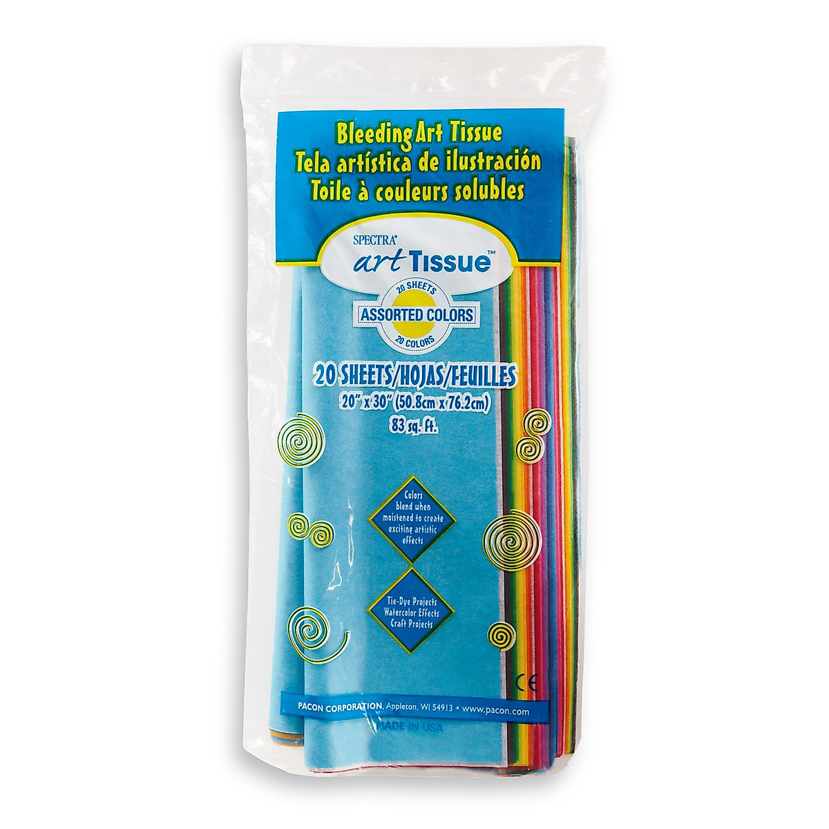 Pacon Spectra Art Tissue, 20 x 30, 20 Assorted Colors, 20 Sheets/Pack