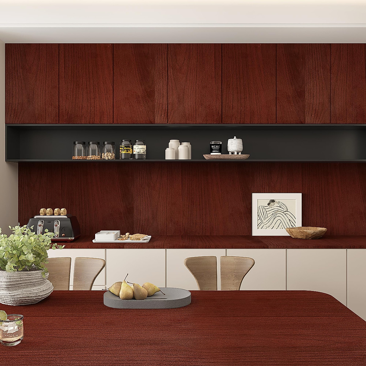 BAYYA Cherry Wood Grain Paper Waterproof Peel and Stick Wallpaper Red Brown Decorative Furniture Sticker for Kitchen Cabinet Door Table Floor Shelf Drawer Liner Self-Adhesive Film