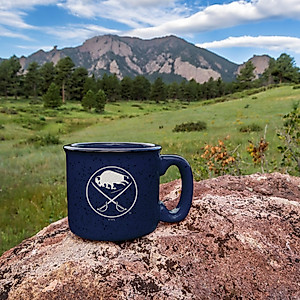 Rico Industries NHL Hockey Buffalo Sabres Navy Speckle 12oz Laser Engraved Campfire Mug