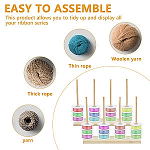 DJAPWPX 2Pcs Ribbon Organizer Wood Ribbon Storage Rack Space Saving Spool Holder Organizer Ribbon Holder for Sewing Craft Mesh Thread Tape Wreath Crochet Florist Wrapping