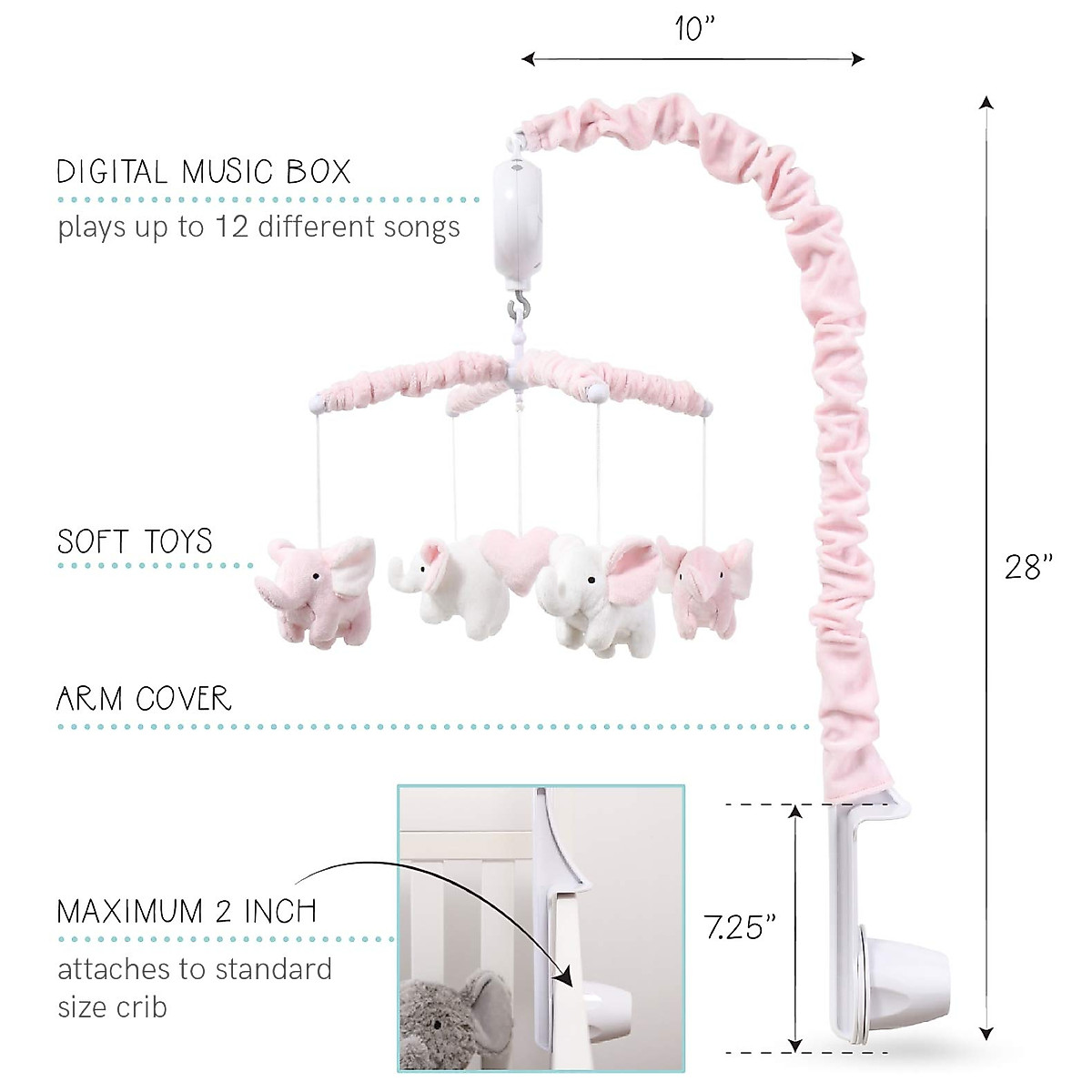 The Peanutshell Pink Elephant Nursing Decor Set | 4 Pieces | Crib Comforter, Crib Sheet, Crib Mobile, Dust Ruffle
