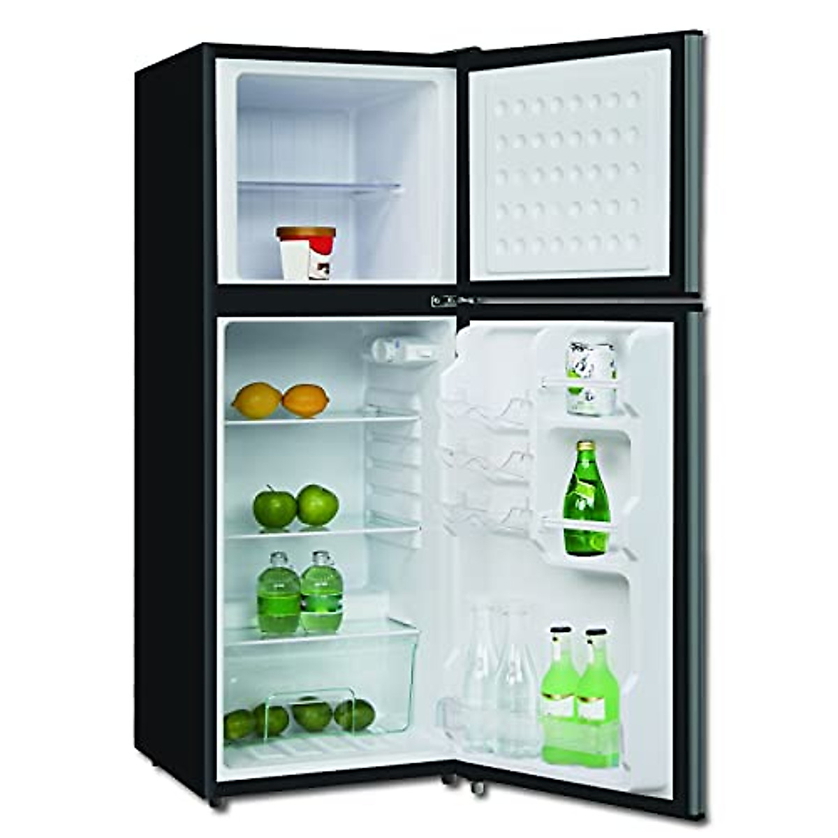 RCA RFR459 Compact Fridge with Freezer-Dual Adjustable Thermostat-Reversible Door-Removable Glass Shelves-Ideal for Bedroom/Dorm/Apartment/Office-4.5 Cubic Feet-Platinum, cu. ft, Stainless