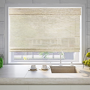 Cordless Nature Window Shades Blinds, 100% Linen Roman Shades, Pattern 10