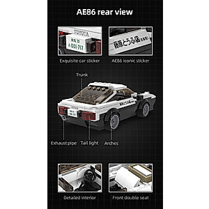 CaDA Initial D Toyota AE86 Car Building Sets, Genuine Authorized AE86 Trueno Replica Car Toy Building Blocks 280Pcs, Christmas Birthday Gifts for Fans and Kids Age 8+