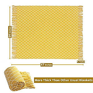 QUILTINA Boho Knitted Throw Blanket for Couch, 700GSM Soft Bed Throw with Tassel for All Seasons, Lightweight Spring/Summer Blanket, Suitable for Decoration and Outdoor Use (54"x67" Yellow)