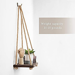 NANARDOSO Hanging Shelves for Wall, Rustic Hanging Plant Shelf Swing Rope Window Wood Floating Shelf for Bedroom Living Room Bathroom Kitchen, Set of 4