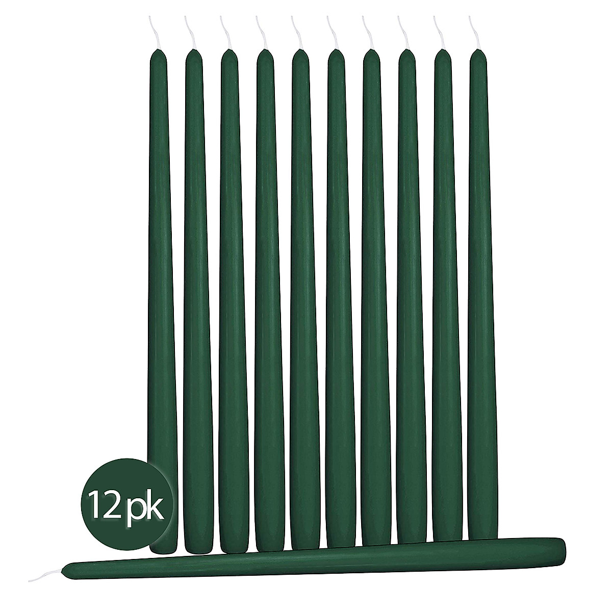 Hyoola 12 Pack Tall Taper Candles - 12 Inch Hunter Green Dripless, Unscented Dinner Candle - Paraffin Wax with Cotton Wicks - 10 Hour Burn Time