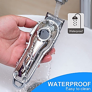 Hatteker Hair Clippers for Men Professional, Cordless Barber Clippers for Hair Cutting and Grooming, Upgrade Rechargeable Beard Trimmer Large Smart LED Display & IPX7 Waterproof (Silver)