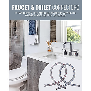 ALEASHA 72” Length Faucet Supply Lines,Flexible Faucet Hose Connector 3/8" to 3/8" Female Compression Thread Stainless Steel Braided Bathroom Kitchen Faucet Extension Water Supply Line,2Pcs