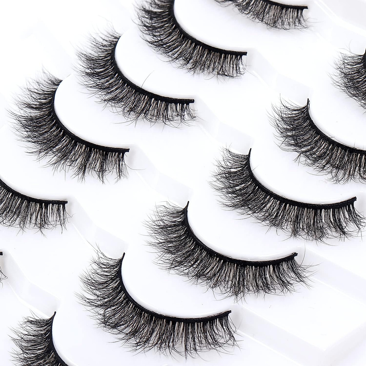 Wleec Beauty Short Fluffy Lashes, Wispy Lashes Natural Look, 10mm False Eyelashes (7 Pairs, Black, FM14)
