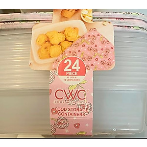 COOK WITH COLOR 24 PIECE PLASTIC RECTANGULAR FOOD CONTAINERS, 12 LIDS & 12 CONTAINERS CAPACITY 33.8 OZ (1L) 9 X 6 X 2 (CHERRIES)