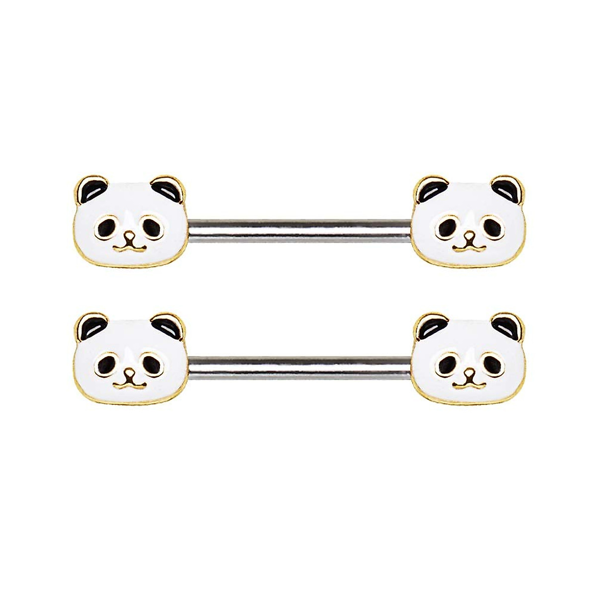 Pierced Owl Adorable Golden Panda Head Nipple Barbells, Sold as a Pair