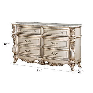 Acme Gorsedd 6-Drawer Wooden Dresser with Marble Top in Golden Ivory