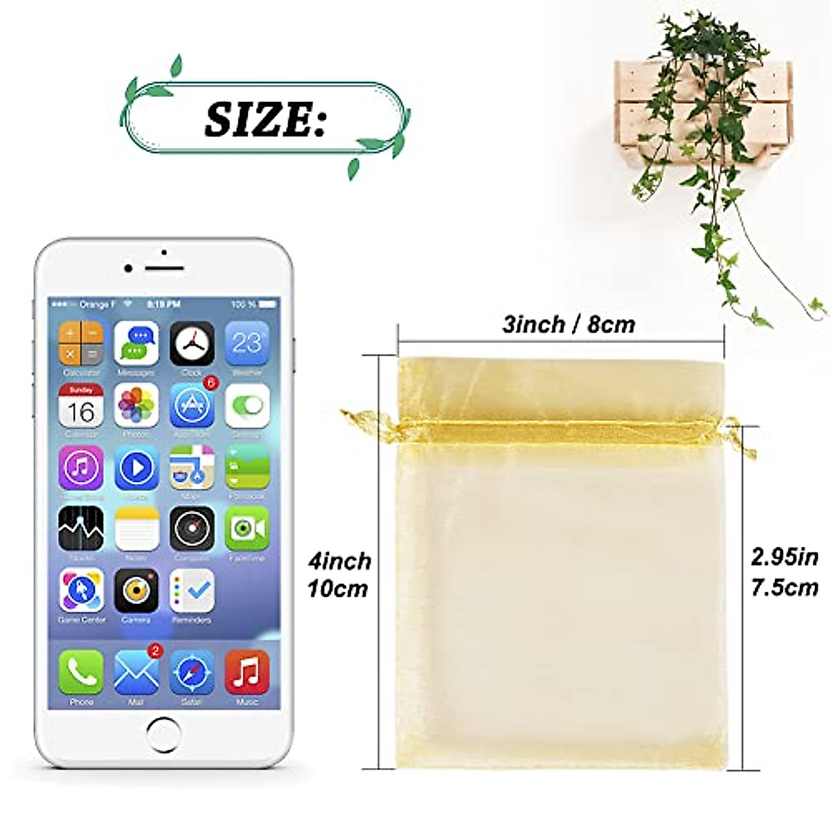 HRX Package 100pcs Little Gold Organza Bags 3 x 4 inch, Mesh Jewelry Pouches Drawstring Empty Sachets for Bracelets Candy Small Gift