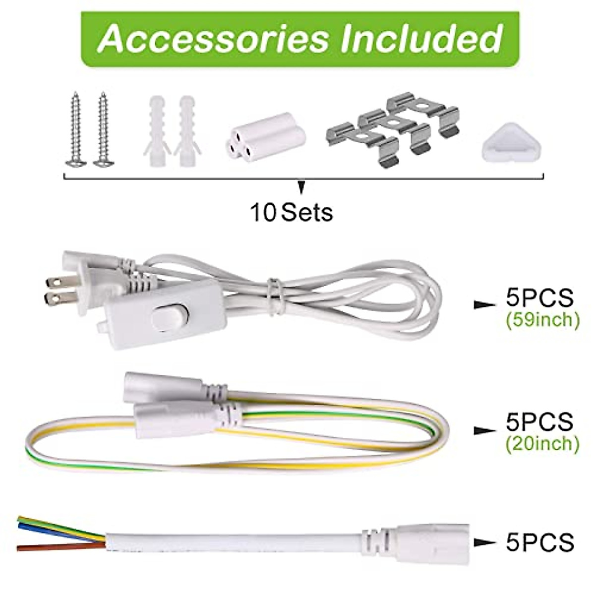 10 Pack LED Shop Light 4FT, T5 Integrated Single Fixture, 22W, 2200lm, 6500K Super Bright White, Linkable Shop Light, Utility Shop Lights, Corded Electric W/Built-in ON/Off Switch