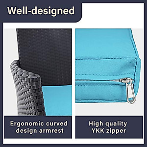 SOLAURA 3-Piece Outdoor Patio Bistro Set Patio Furniture Chairs Black Wicker Porch Furniture with Glass Coffee Table (Light Blue Cushion)