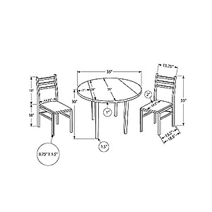 Monarch Specialties I 1011 Dining Table Set, 3pcs Set, Small, 35" Drop Leaf, Kitchen, White Metal and Laminate, Grey Fabric, Contemporary, Modern