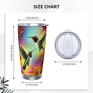 Groamaup 20oz Hummingbirds Stainless Steel Insulated Tumbler with Lid and 3pcs Straw Sets, Watercolor Car Cup for Cold and Hot Drinks, Coffee Mug for Travel Office and Home Use