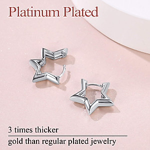 FindChic Star Earrings for Sensitive Ears Earring Studs Platinum Plated Hypoallergenic Small Huggie Hoops with Silver Post Lightweight Minimalist Jewelry