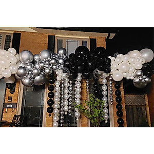 MEBAY Black Silver Balloons Garland Arch Kit, 146Pcs Latex Balloons Different Sizes 18 12 10 5 Inch for Party Decorations, Wedding Backdrop, Birthday, Graduation