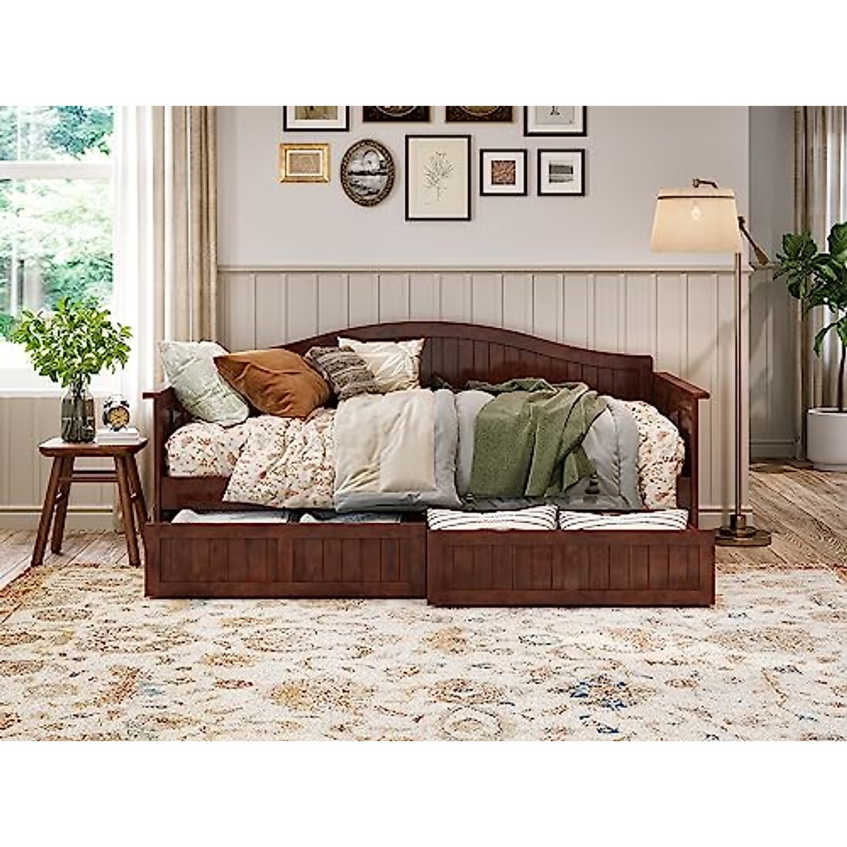 AFI, Nantucket Twin Size Wood Daybed Frame with 2 Storage Drawers, Walnut (Brown)