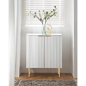 SICOTAS Fluted White Storage Cabinet Set of 2, Wooden Sideboard Buffet Cabinet with Spray-Painted Finish, Console Table with Storage Credenza Accent Cabinet for Living Room, Dining Room, Entryway