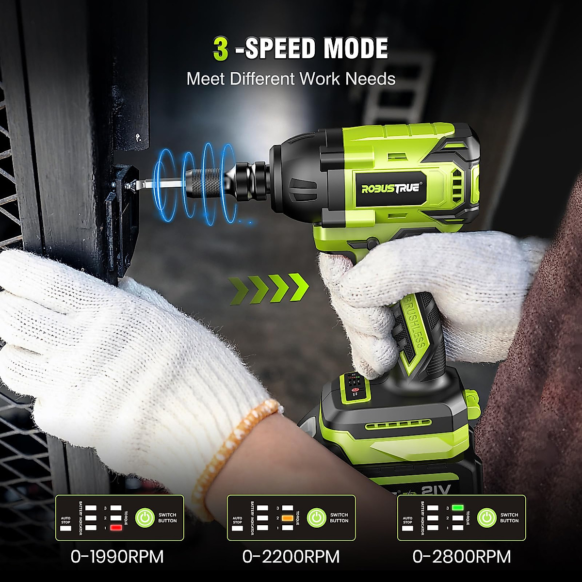 Robustrue Cordless Impact Wrench, 406Ft-lbs (550N.m) Brushless 1/2 inch Impact Wrench, 2800RPM High Torque Impact Gun, 2x 4.0Ah Battery, Charger, 4 Sockets, Electric Impact Wrench for Car Home