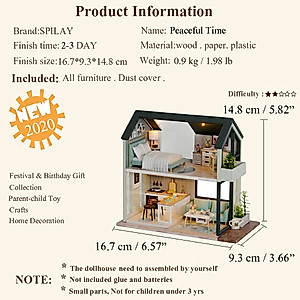 Spilay DIY Dollhouse Miniature with Wooden Furniture,DIY Dollhouse Kit with Dust Proof and Music Movement,1:24 Scale Creative Room Gift Idea for Adult Friend Lover(Meet Happiness)