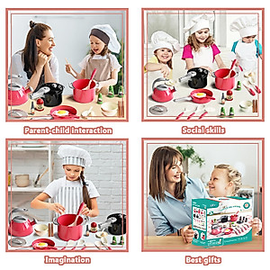 28℃ 32PCS Play Kitchen Accessories Toy,Kids Pretend Cooking Toys with Play Pots and Pans,Toddler Pretend Cooking Playset with Vegetables,Play Kitchen Toys for Girls Boys(Red).