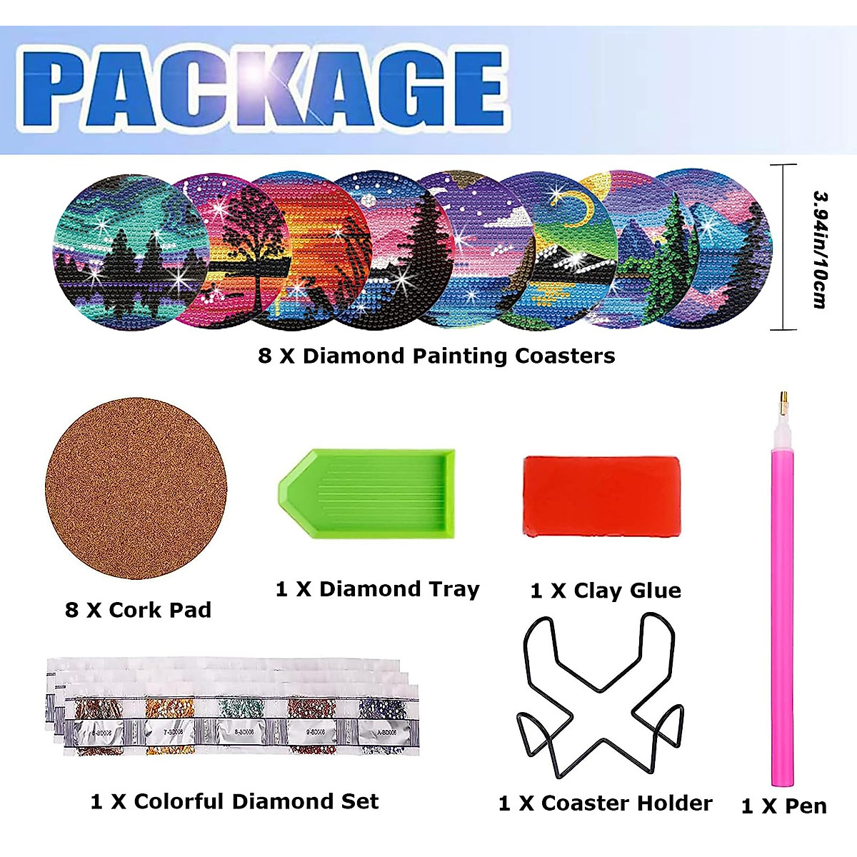 8 Pcs Landscape Diamond Art Coasters, Diamond Painting Coasters with Holder DIY Landscape Diamond Art Coasters Kit Diamond Painting Kits Coasters for Adults Kids and Beginners Art Craft Supplies Gift