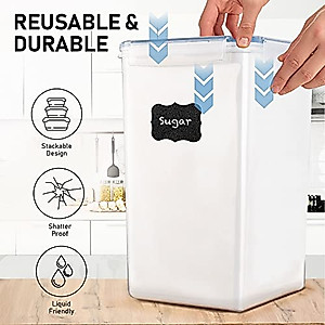 XXL 7 qt / 6.5 L / 220 Oz Food Storage Airtight Pantry Containers [Set of 2] WIDE & DEEP + FREE 2 Measuring Cup + deal for Sugar, Flour - Clear Plastic - Leakproof - BPA Free - Clear