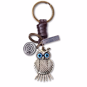 AuPra Silver KeyChain Gift Women & Men Leather KeyRing Home Car Door Keys Holder Girl & Boy Bird Present