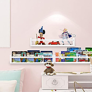 AZSKY White Floating Bookshelf 24 Inches of 3 Nursery Bookshelves Wall Mounted Floating Shelf for Kids Room Cosmetic Storage Shelves Bathroom Storage Shelves Display Shelf Toy Storage Shelves