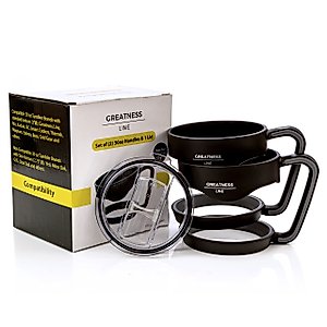 Greatness Line Set of 2 (two) Handles for 30 oz Tumbler + 1 Sliding Lid - Fits GL, Rtic, Sic Cup, Smart Coolers - Fits most Standard Size Tumblers, NOT the Slim Bottom Types